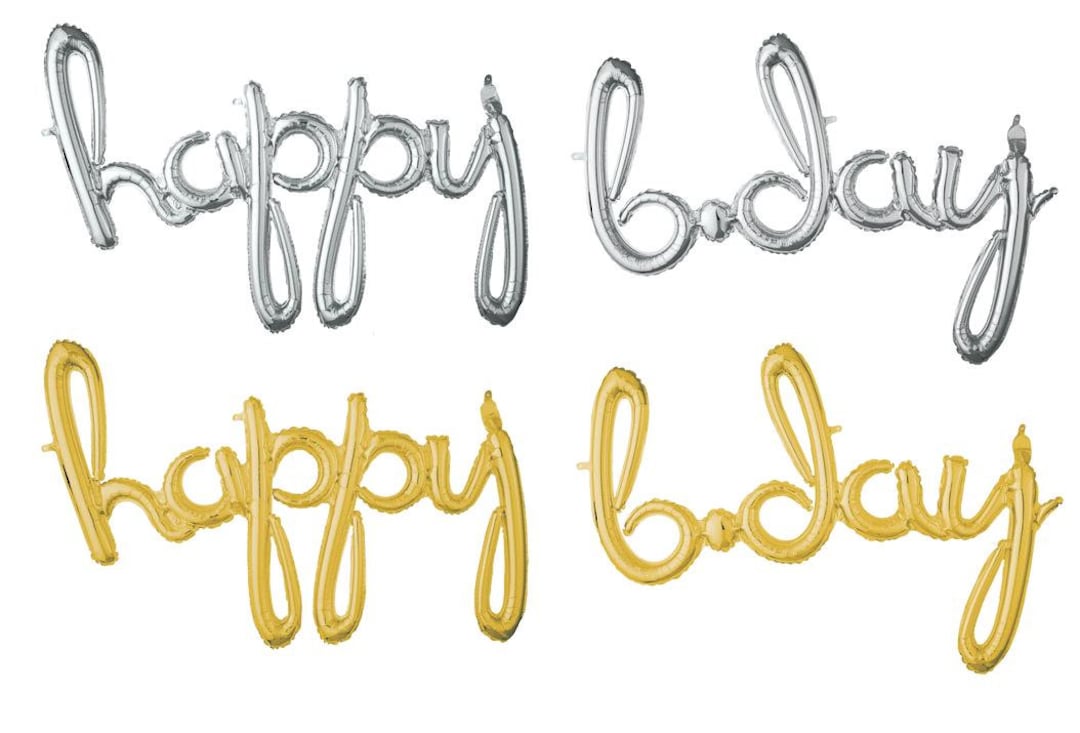 Happy Birthday Banner, Happy B-day Script Gold or Silver Foil Balloon ...