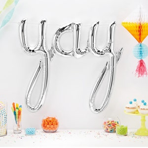 YAY Script Foil Balloon 33" Silver or Gold Script Balloon YAY Banner ...
