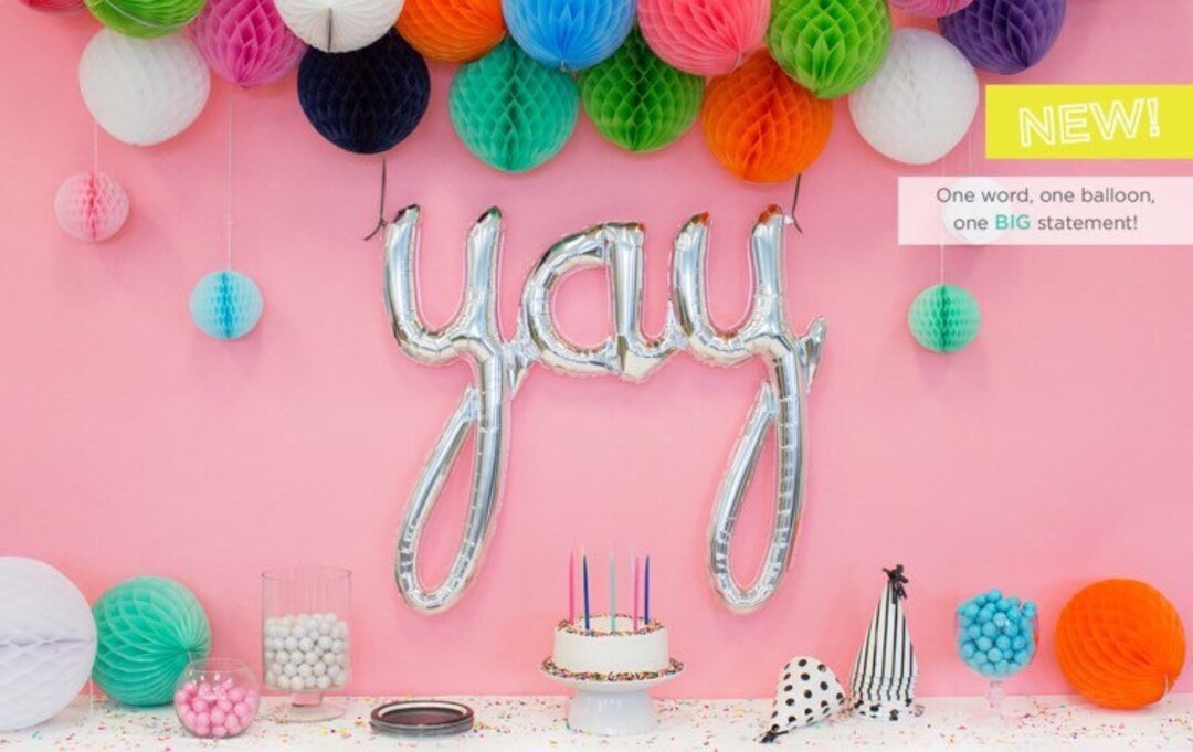YAY Script Foil Balloon 33" Silver or Gold Script Balloon YAY Banner ...