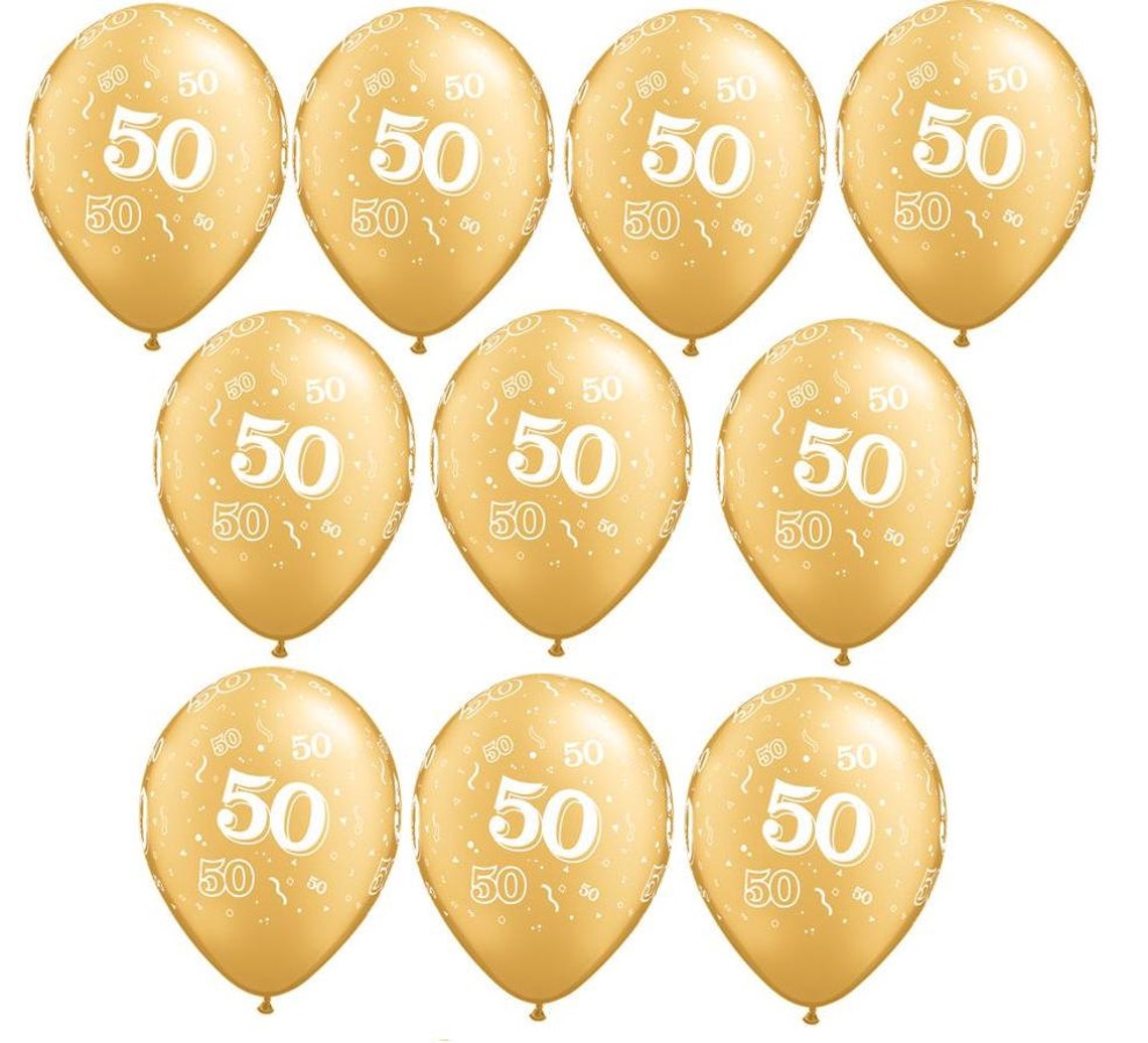 50th Birthday Gold Balloons, Set of 10 Gold Latex Balloons, 11 ...