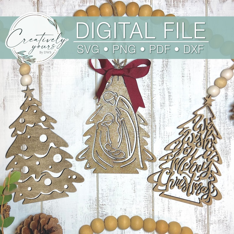 Christmas Tree SVG Votive & Ornament Set, Digital Cut File, Laser Files ...