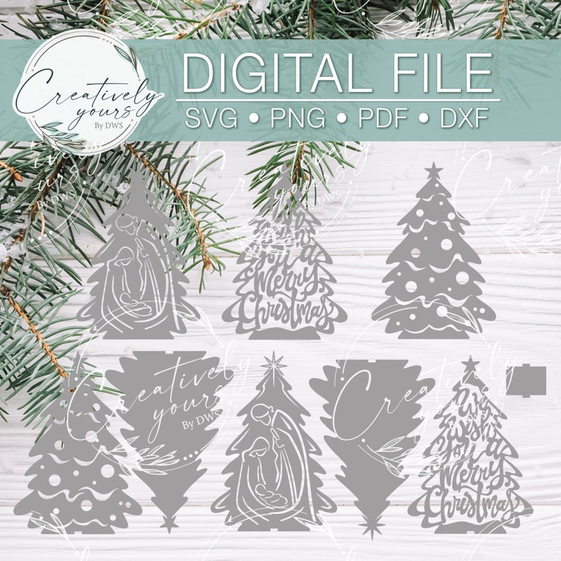 Christmas Tree SVG Votive & Ornament Set, Digital Cut File, Laser Files ...