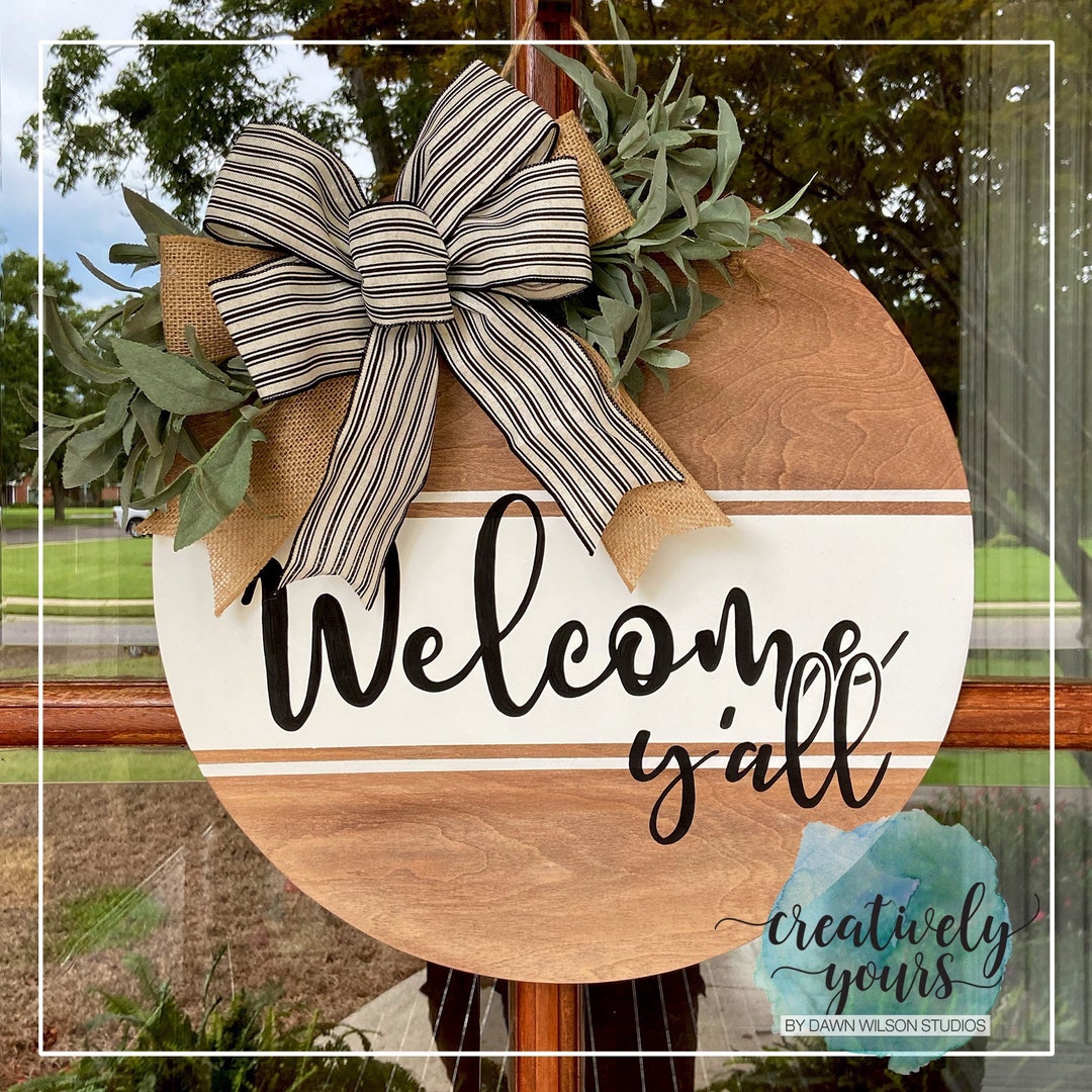 Welcome Y’all Door Hanger | Round Door Decor | Welcome Y’all Door Round ...