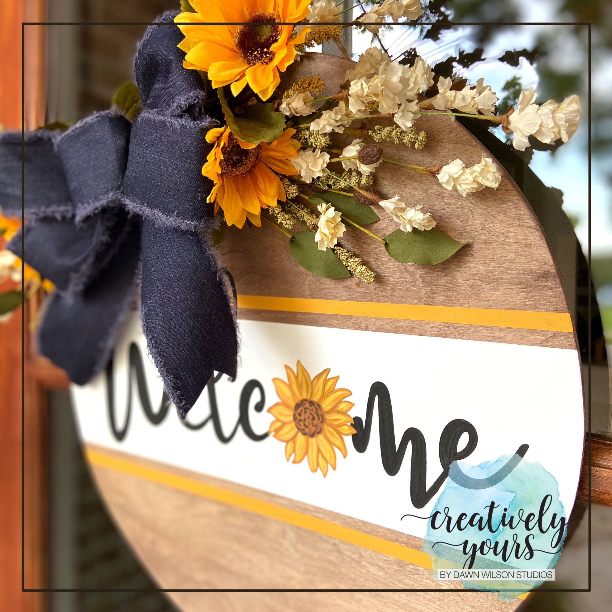 Sunflower Door Hanger Welcome Door Hanger Round Door Decor | Etsy