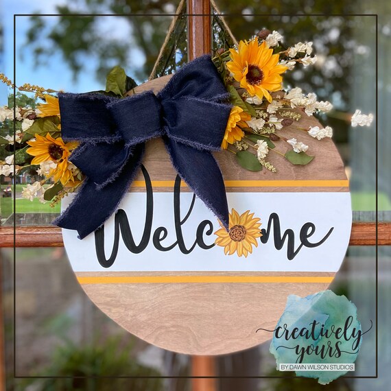 Sunflower Door Hanger Welcome Door Hanger Round Door Decor | Etsy