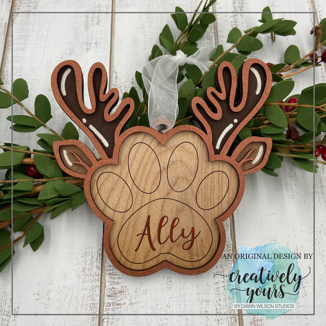 Reindeer Pet Ornament SVG File Paw Print Ornament File - Etsy