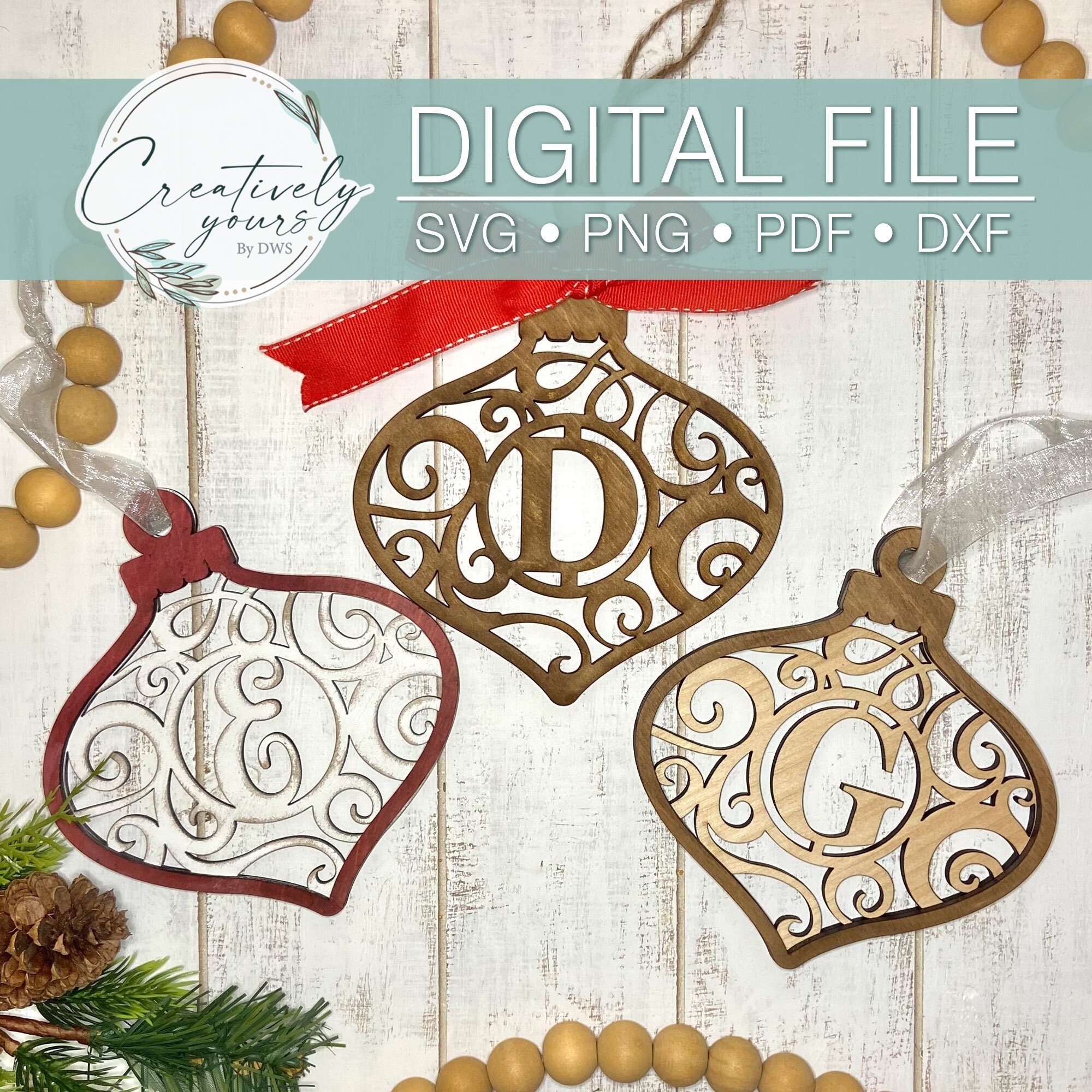 Monogram Ornament Set Digital Laser Cut File | Etsy