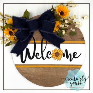 Sunflower Door Hanger | Welcome Door Hanger | Round Door Decor ...