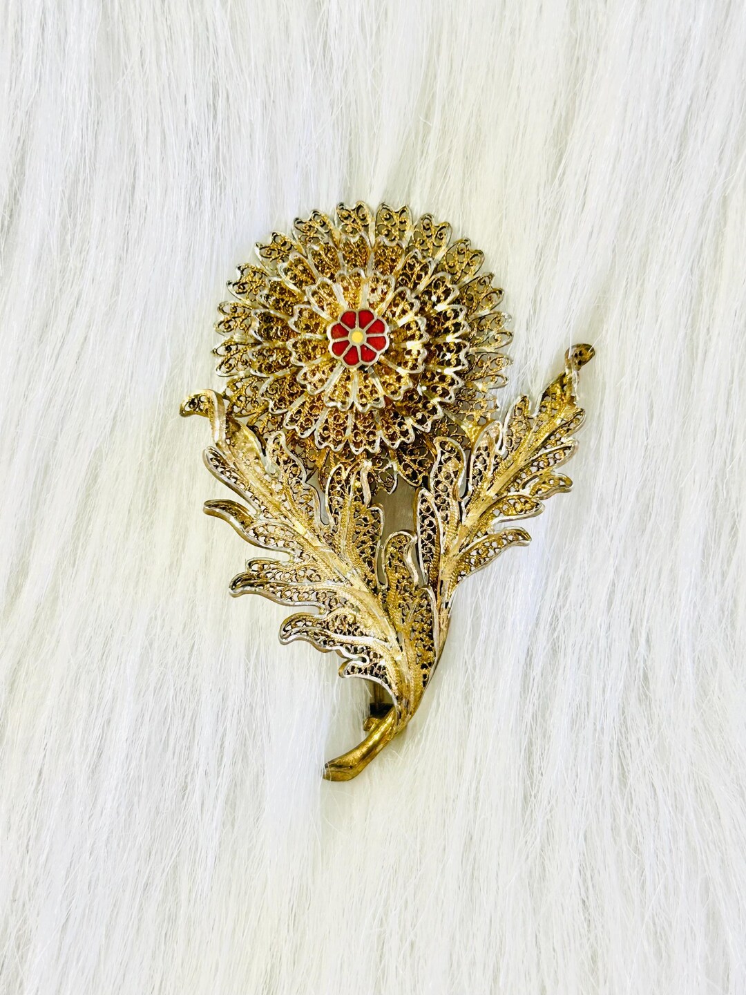 Vintage Intricate Filigree Metal Work Gold Tone Floral Brooch - Etsy