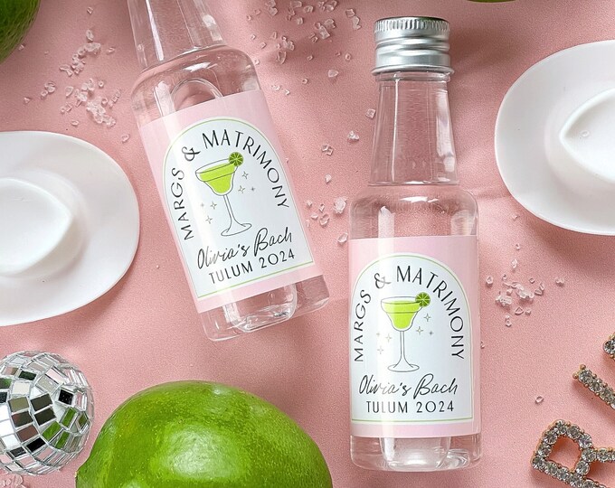 Margs and Matrimony Mini Shot Labels, Bachelorette Gift Bag Idea ...