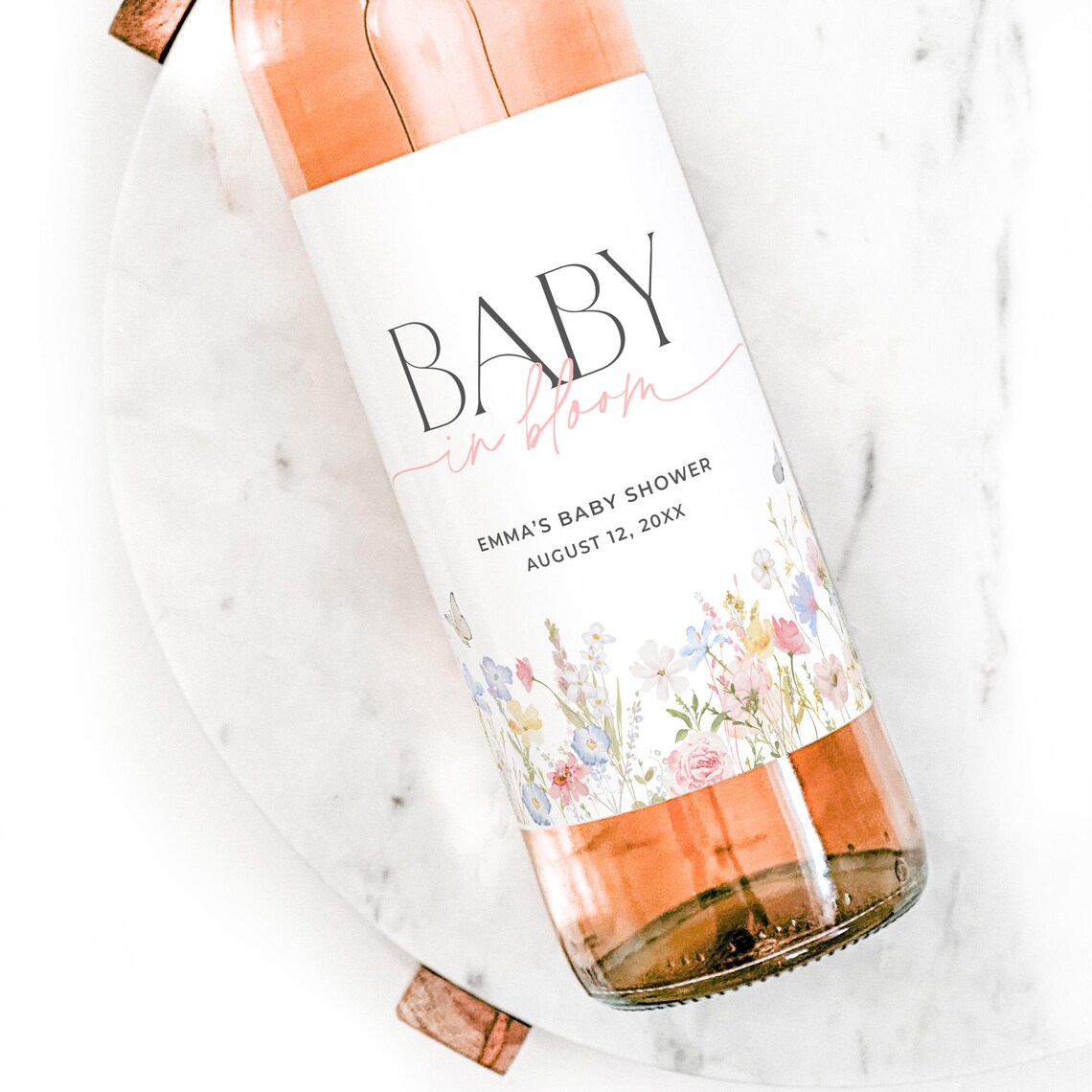 Baby Shower Shot Bottle Label - Baby in Bloom Mini Liquor Label ...