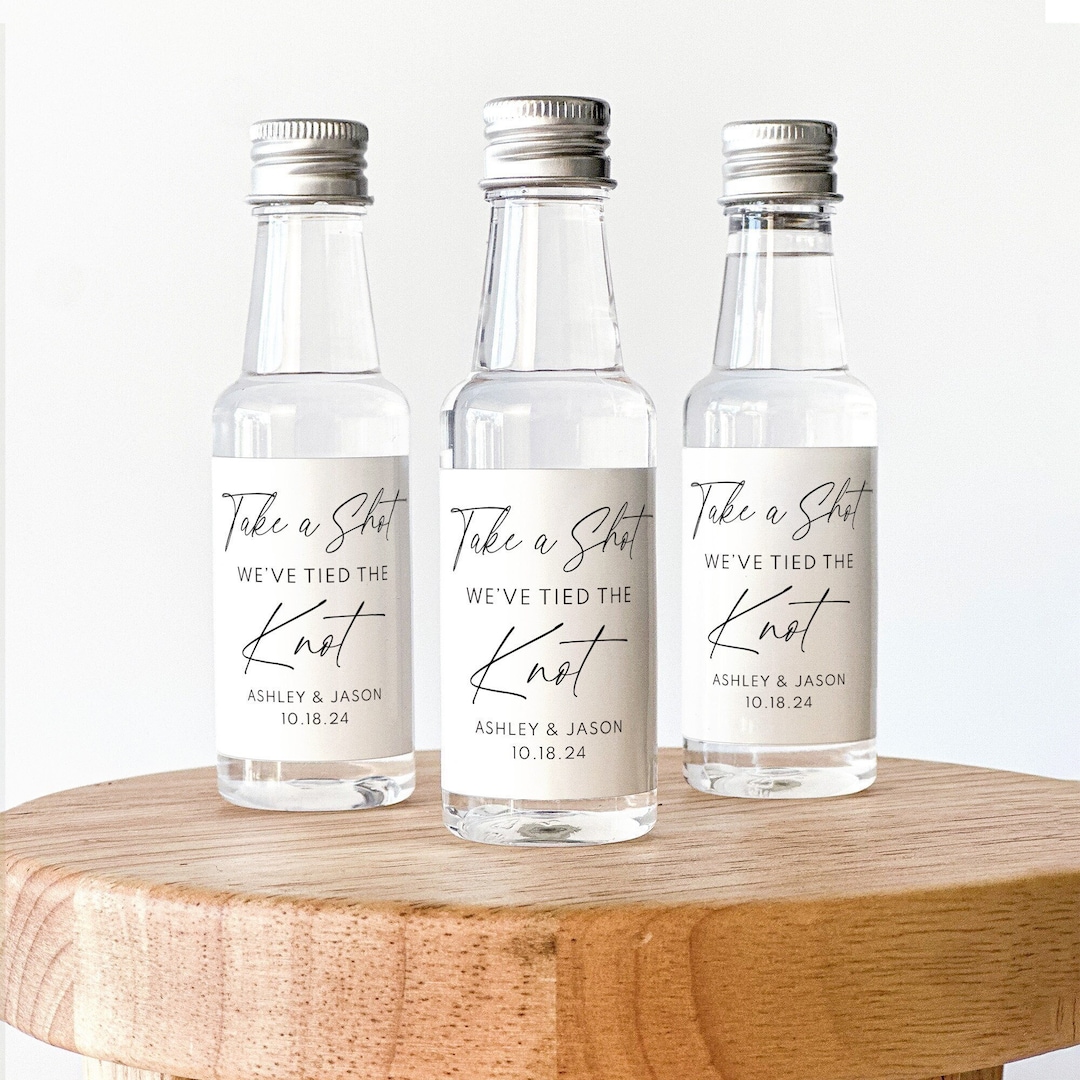 We've Tied the Knot Wedding Shot Labels, Engagement Party Favors ...