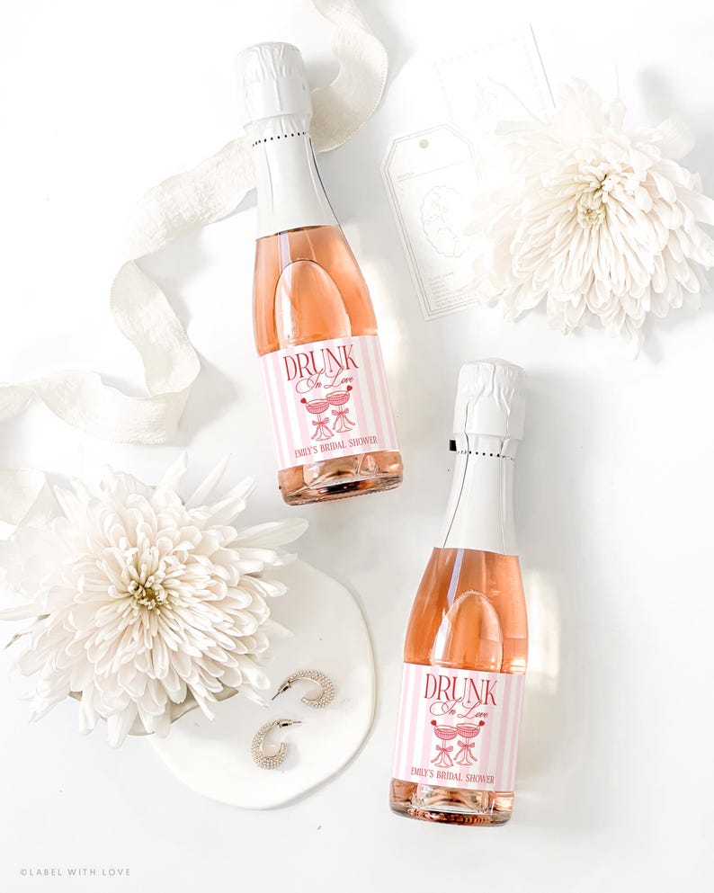 Drunk in Love Mini Champagne Labels, Bridal Shower Wine Label, Pink ...