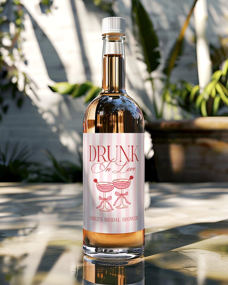 Drunk in Love Mini Champagne Labels, Bridal Shower Wine Label, Pink ...