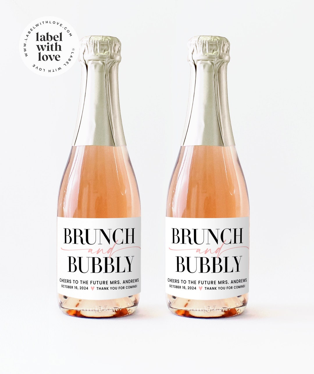 Brunch and Bubbly Mini Champagne Labels - Bridal Shower Favor ...