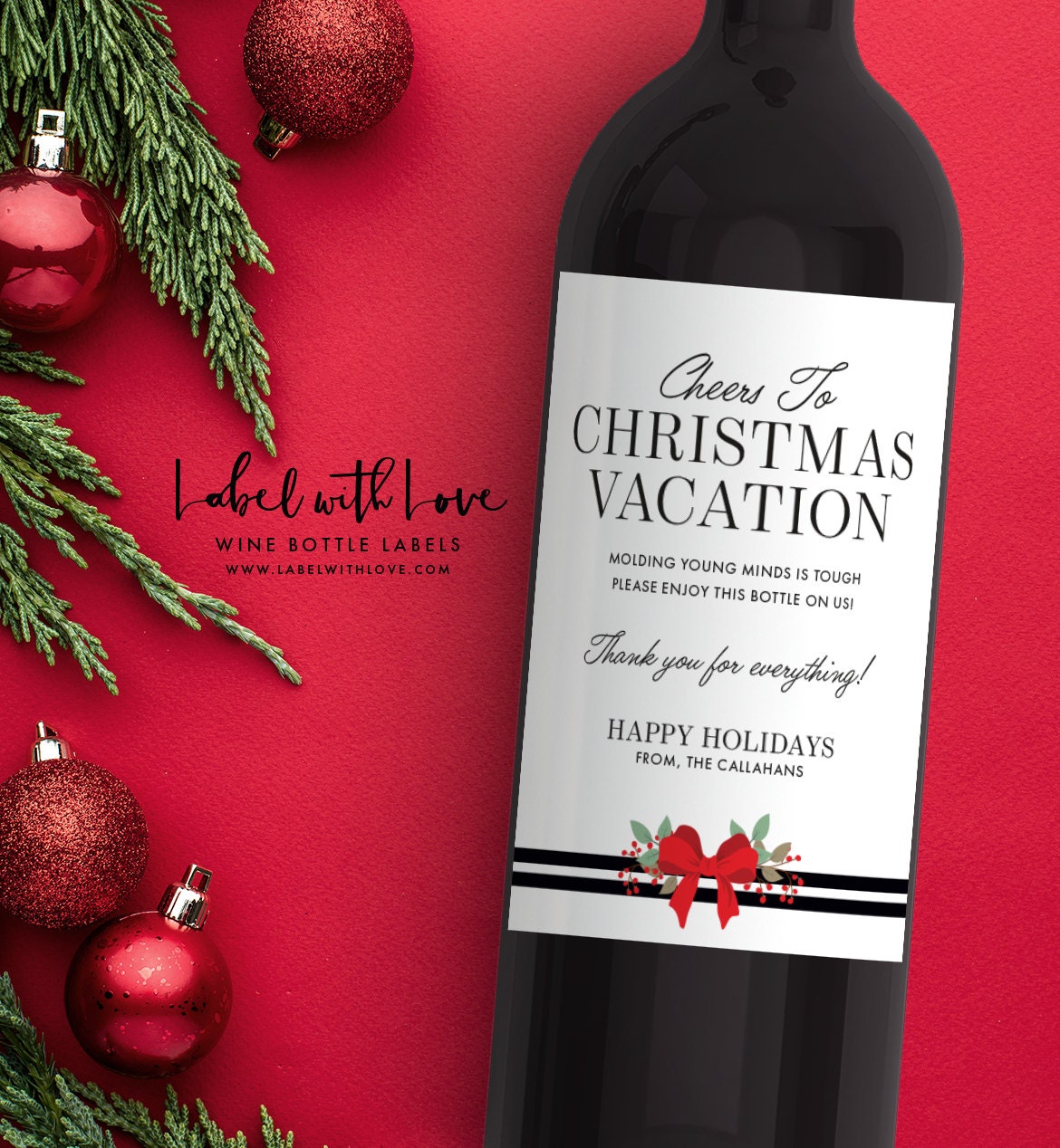 Teacher Christmas Gift - Custom Wine Label - Wine Label for Teacher ...