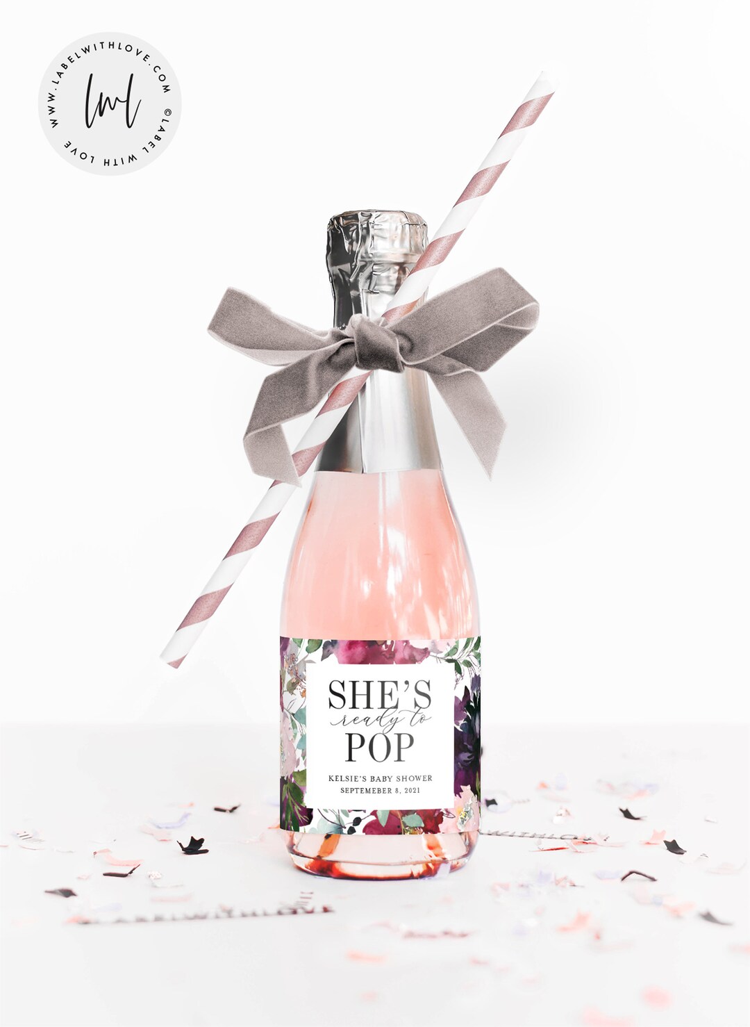 She's Ready to Pop Bottle Labels, Momosa Bar Mini Champagne Labels ...