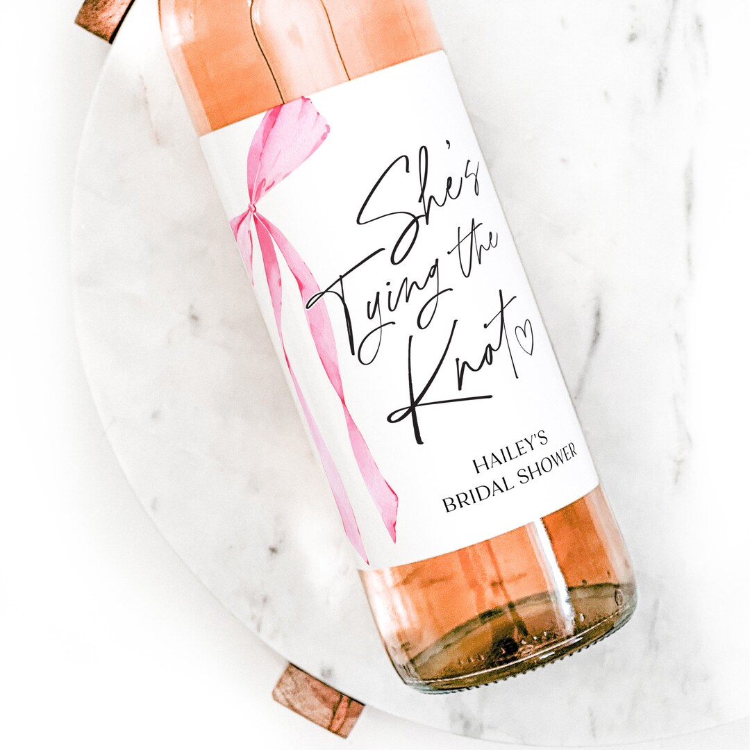 Custom Bow Bridal Shower Wine Labels She's Tying the Knot Bachelorette ...