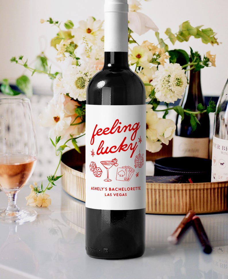 Vegas Bachelorette Champagne Bottle Labels, Feeling Lucky Stickers - Etsy