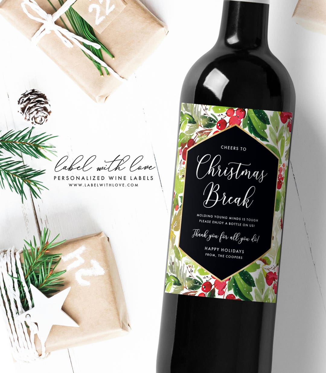 Teacher Christmas Gift - Teacher Custom Wine Label - Wine Label for ...