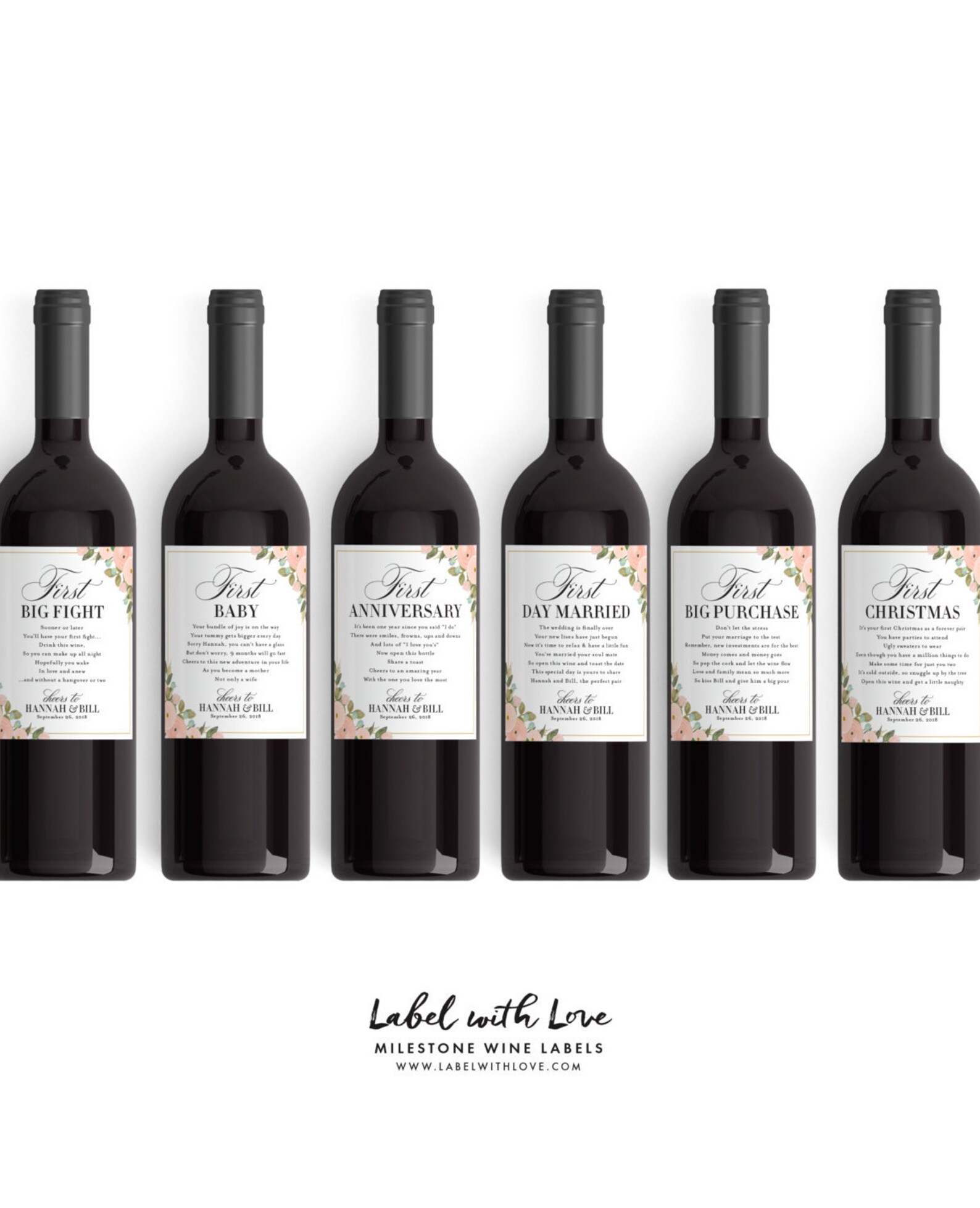 Wedding Milestone Wine Labels Unique Wedding Gift Floral | Etsy UK