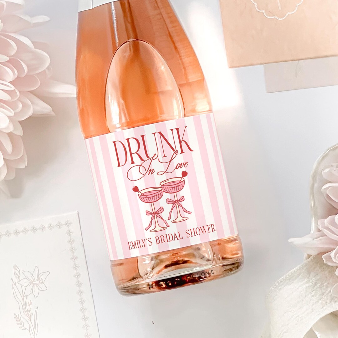 Drunk in Love Mini Champagne Labels, Bridal Shower Wine Label, Pink ...