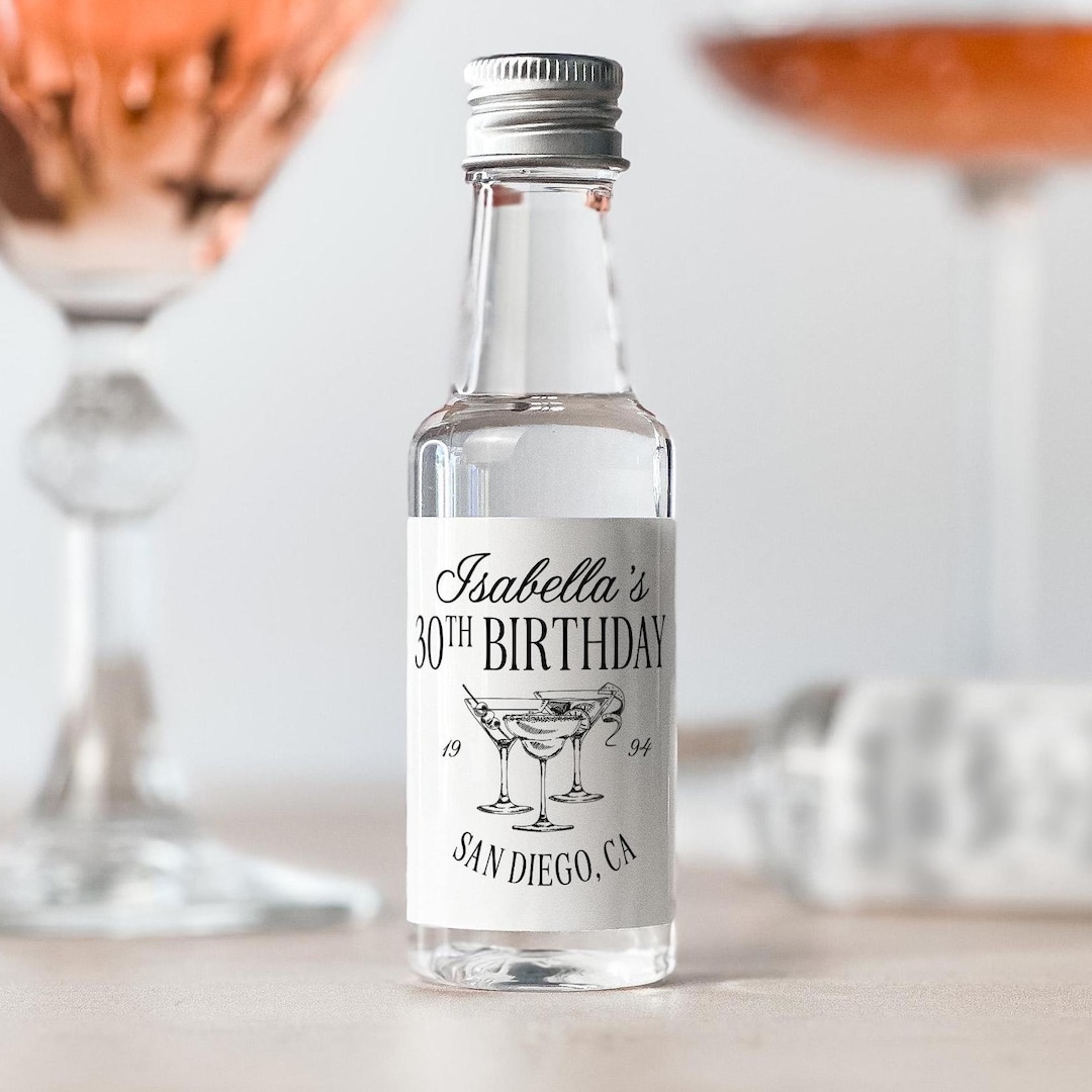 Personalized Martini Birthday Liquor Bottle Labels, 50ml Favors - Etsy