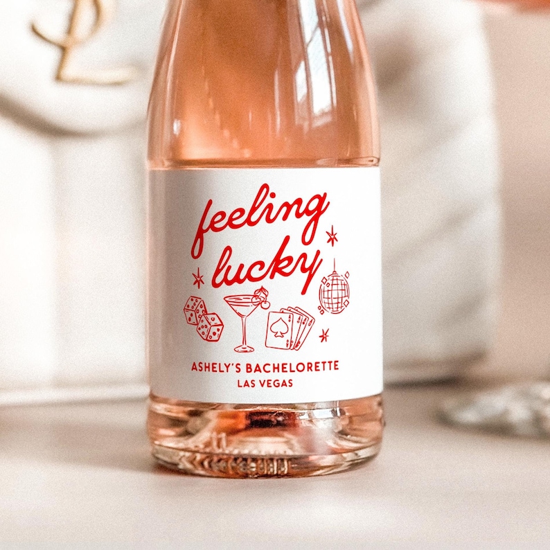 Vegas Bachelorette Champagne Bottle Labels, Feeling Lucky Stickers - Etsy