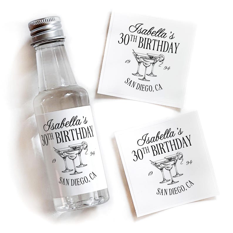 Personalized Martini Birthday Liquor Bottle Labels, 50ml Favors - Etsy