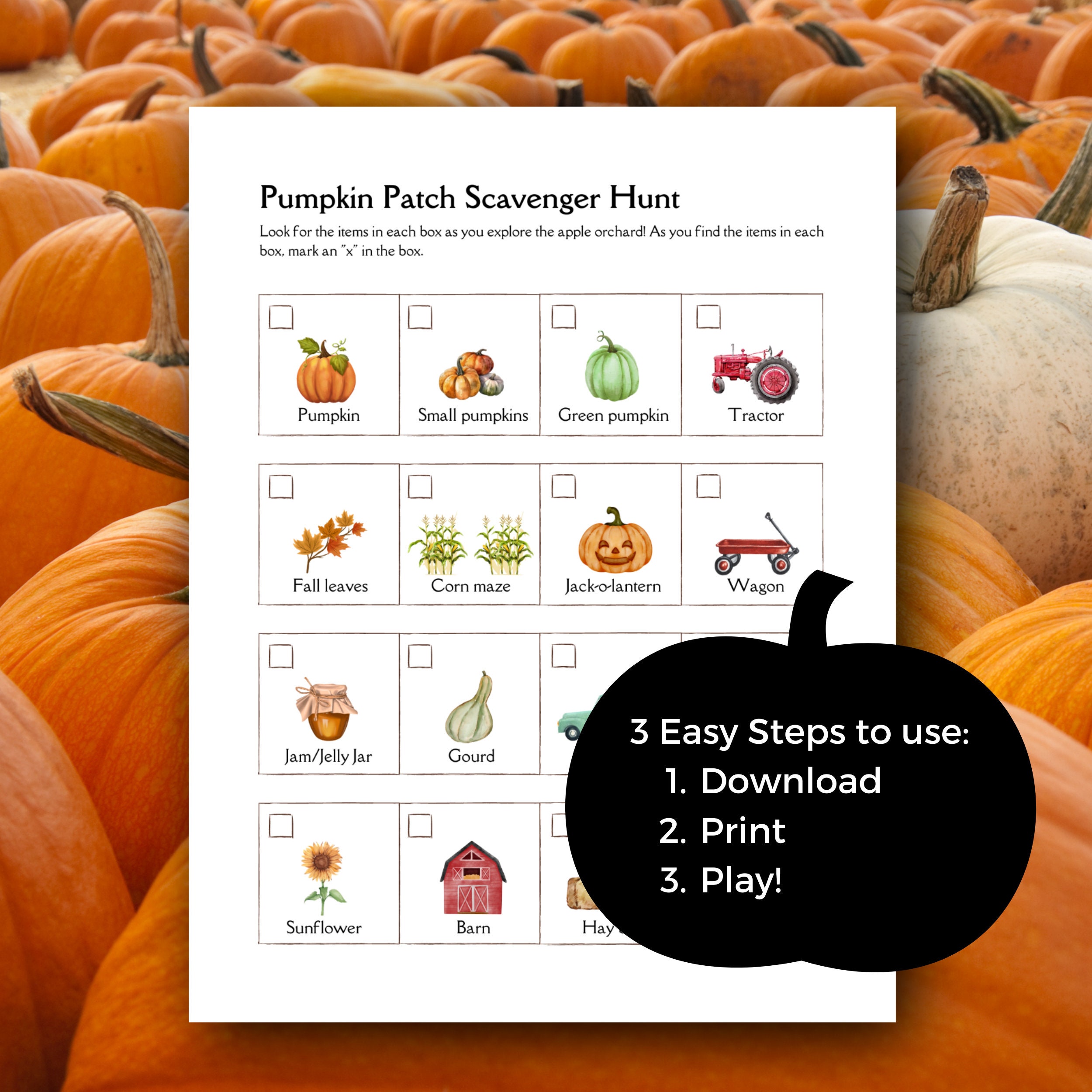 Printable Pumpkin Patch Scavenger Hunt Family Activity - Etsy