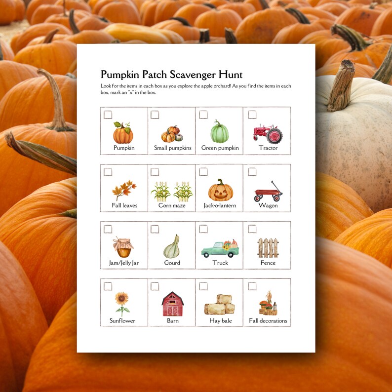 Printable Pumpkin Patch Scavenger Hunt Family Activity - Etsy