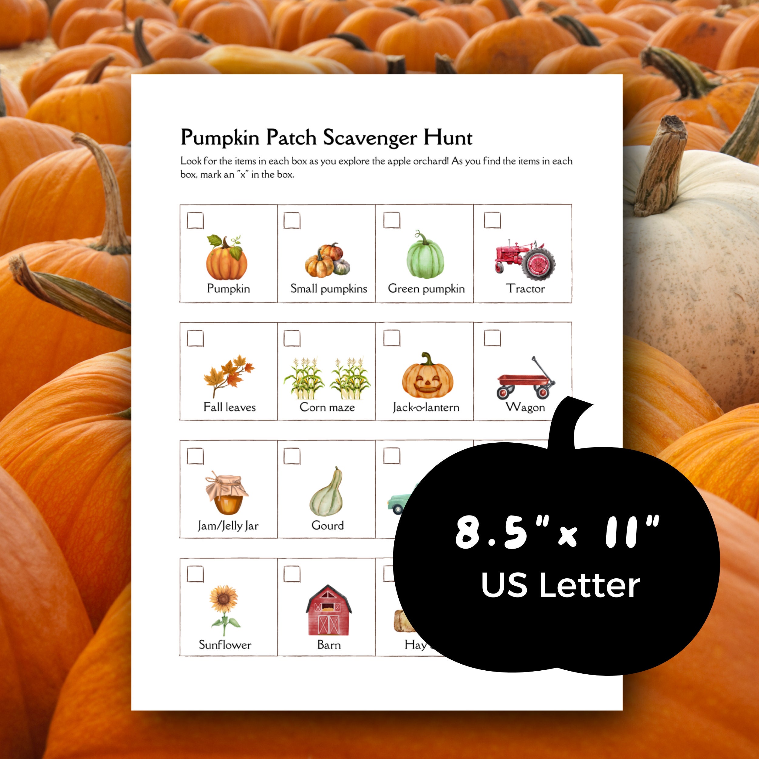Printable Pumpkin Patch Scavenger Hunt Family Activity - Etsy