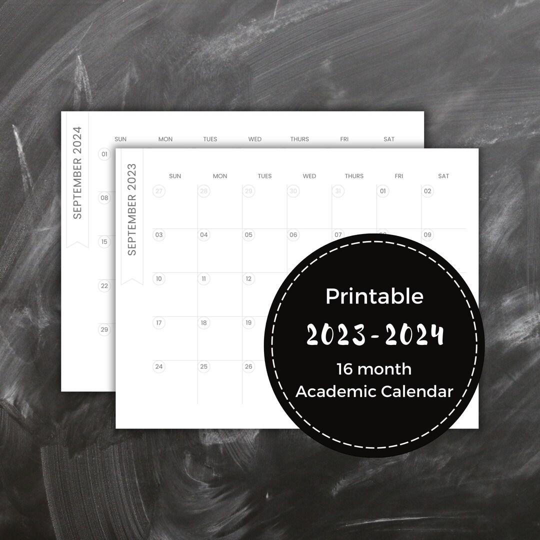 2023-2024 Printable 12-month Academic Calendar September Start - Etsy