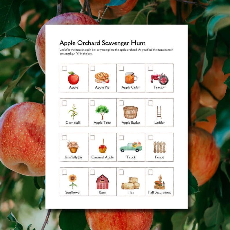 Printable Apple Orchard Scavenger Hunt Family Activity - Etsy
