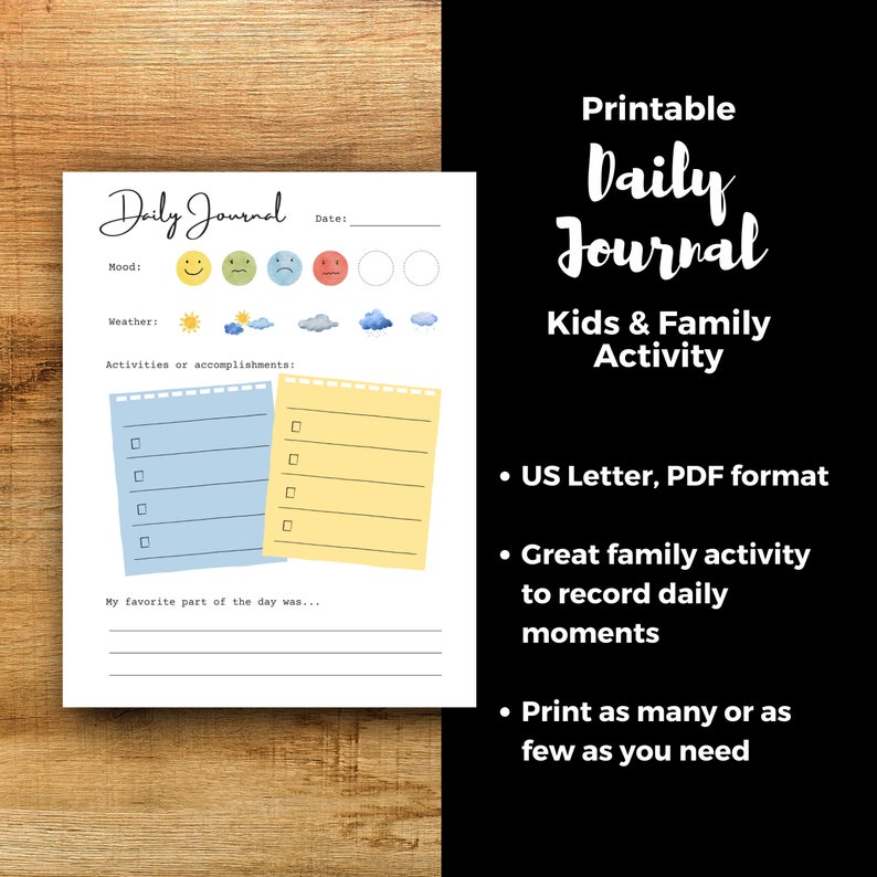 Printable Kids and Family Daily Journal Page Activity - Etsy