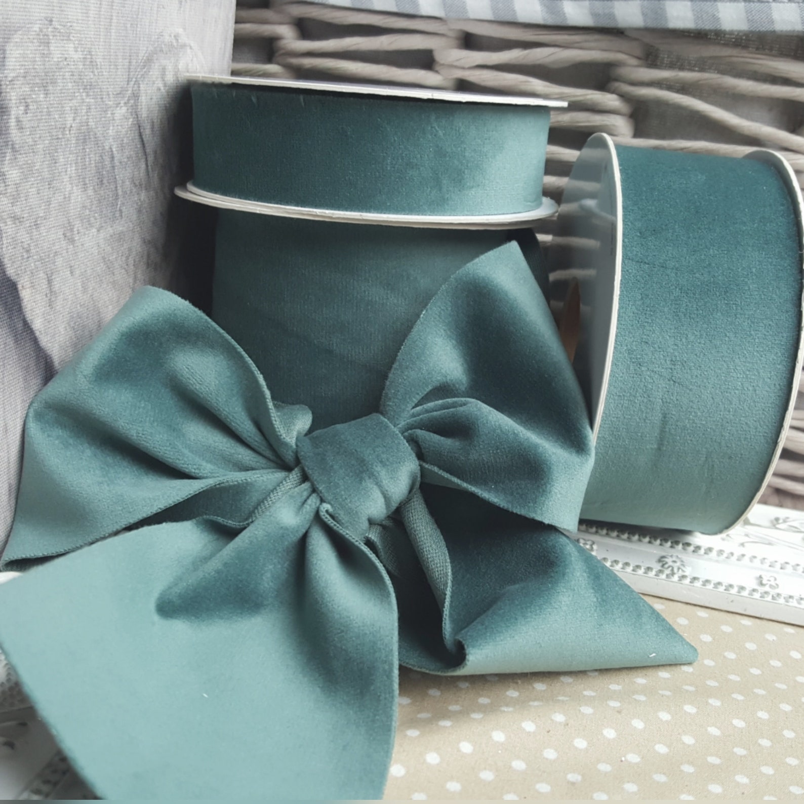 Soft Velvet Ribbon 25 40 or 70mm. Dusky Pink Sage Green | Etsy