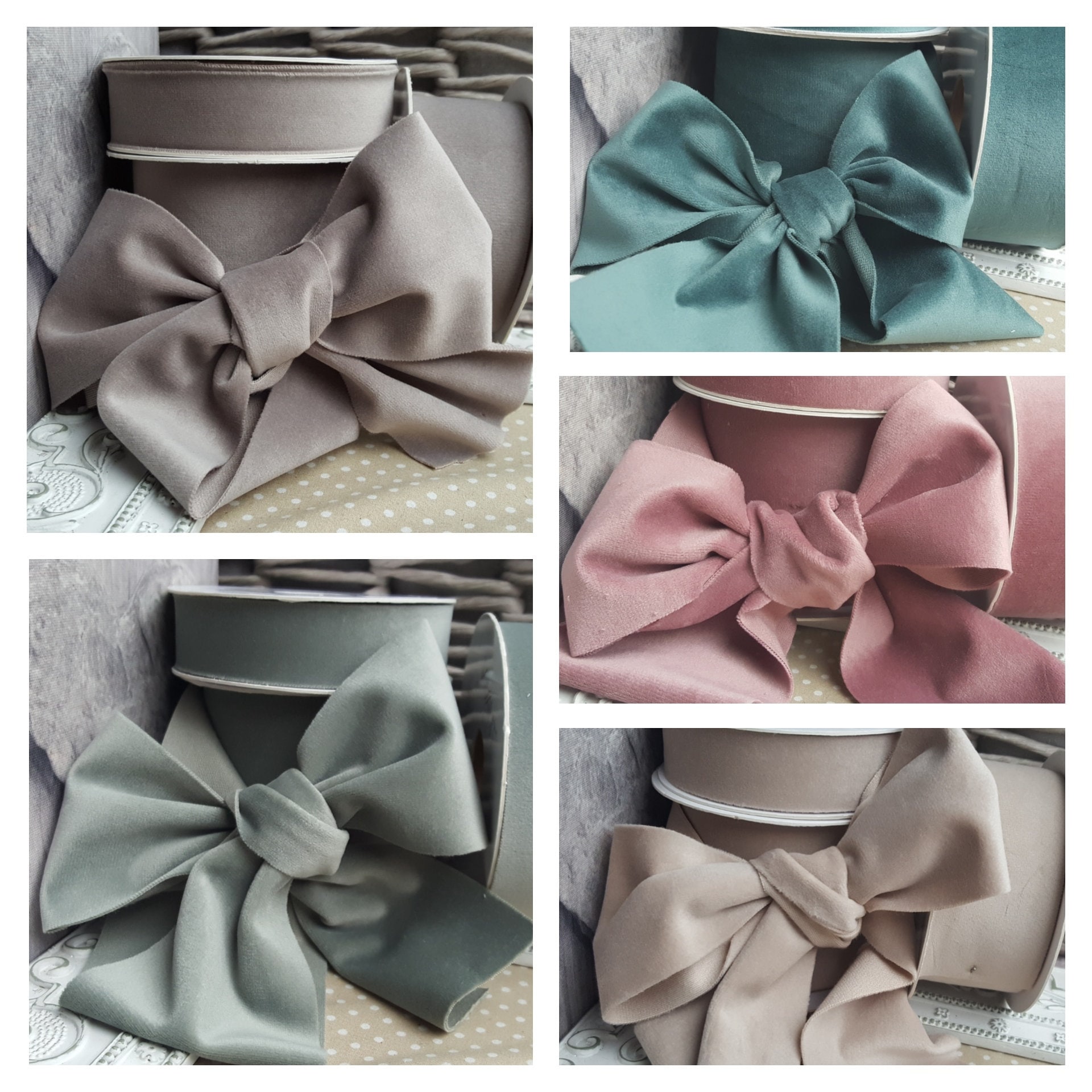 Soft Velvet Ribbon 25 40 or 70mm. Dusky Pink Sage Green - Etsy
