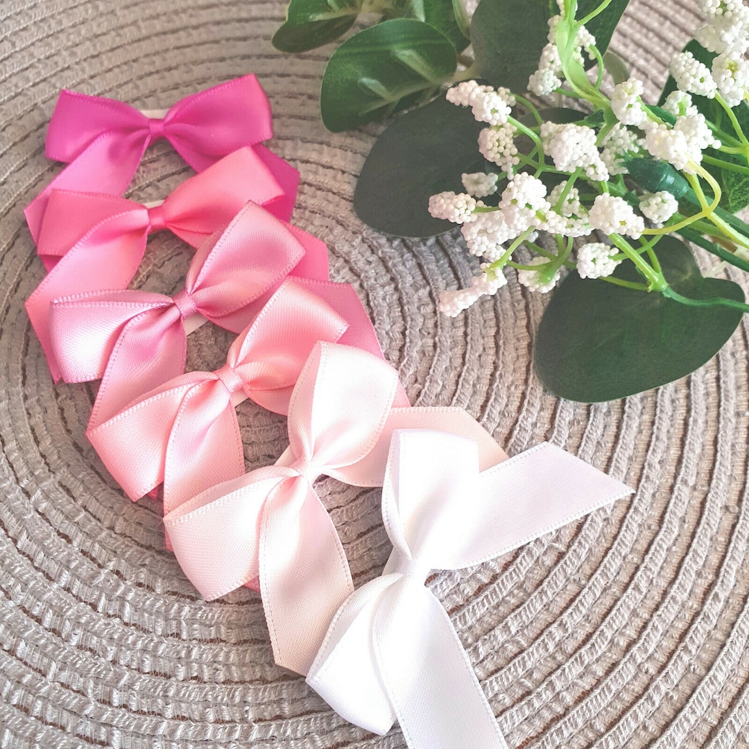 5cm Pink Satin Bows - Stick on - Pink & White - Self Adhesive Pre Tied ...