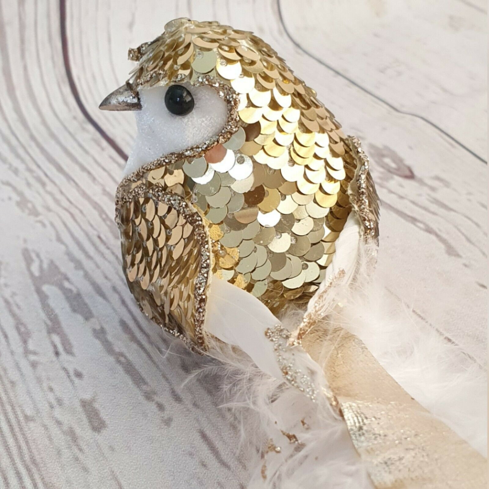 White & Gold Christmas Birds. Velvet, Sequins, Beaded, Tree Decoration ...