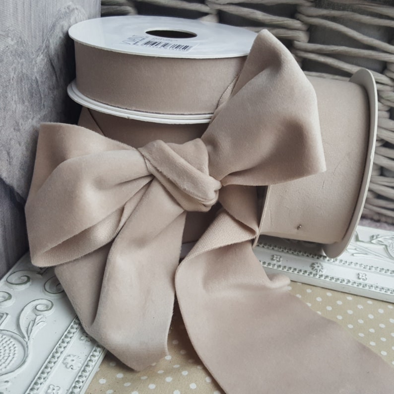 Soft Velvet Ribbon 25 40 or 70mm. Dusky Pink Sage Green | Etsy