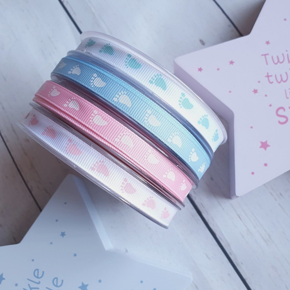 10mm Baby Shower Grosgrain Ribbon - Baby Feet - It's a Girl - It's a ...