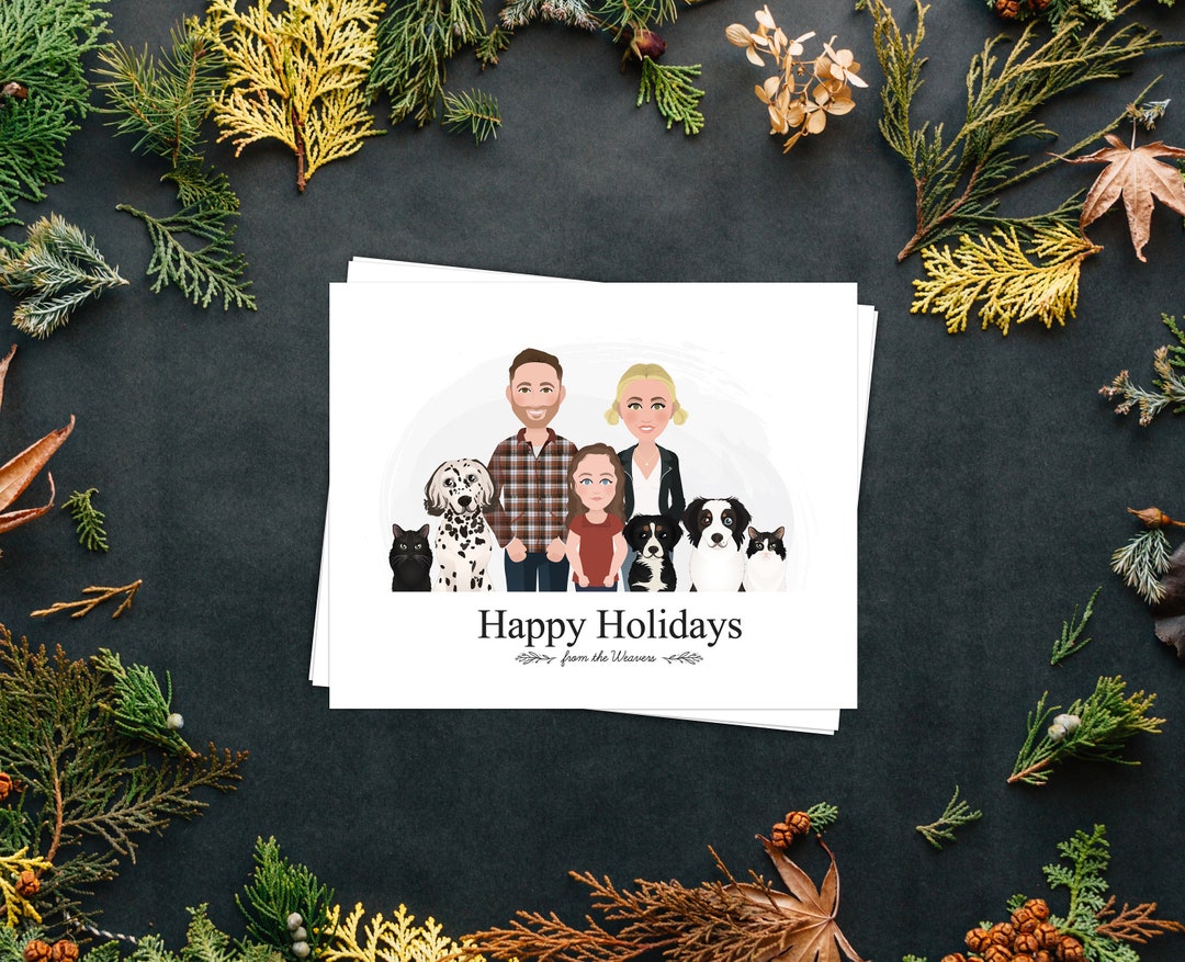 Custom Family Portrait Christmas Card, Illustrated Holiday Card ...