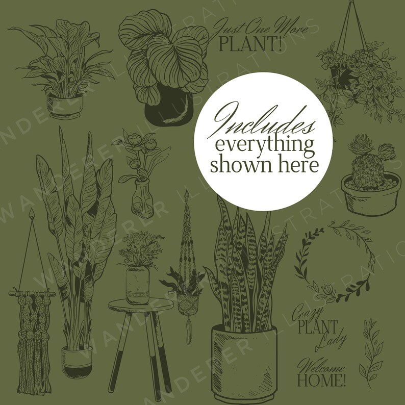 House Plant Clipart Potted Plant Prints Commercial Use - Etsy