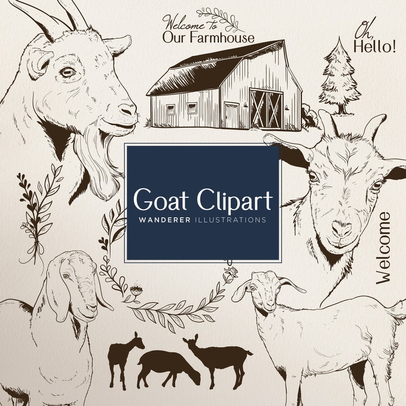 Hand Drawn Goat Clipart Goat Prints Farmhouse Decor Vector - Etsy