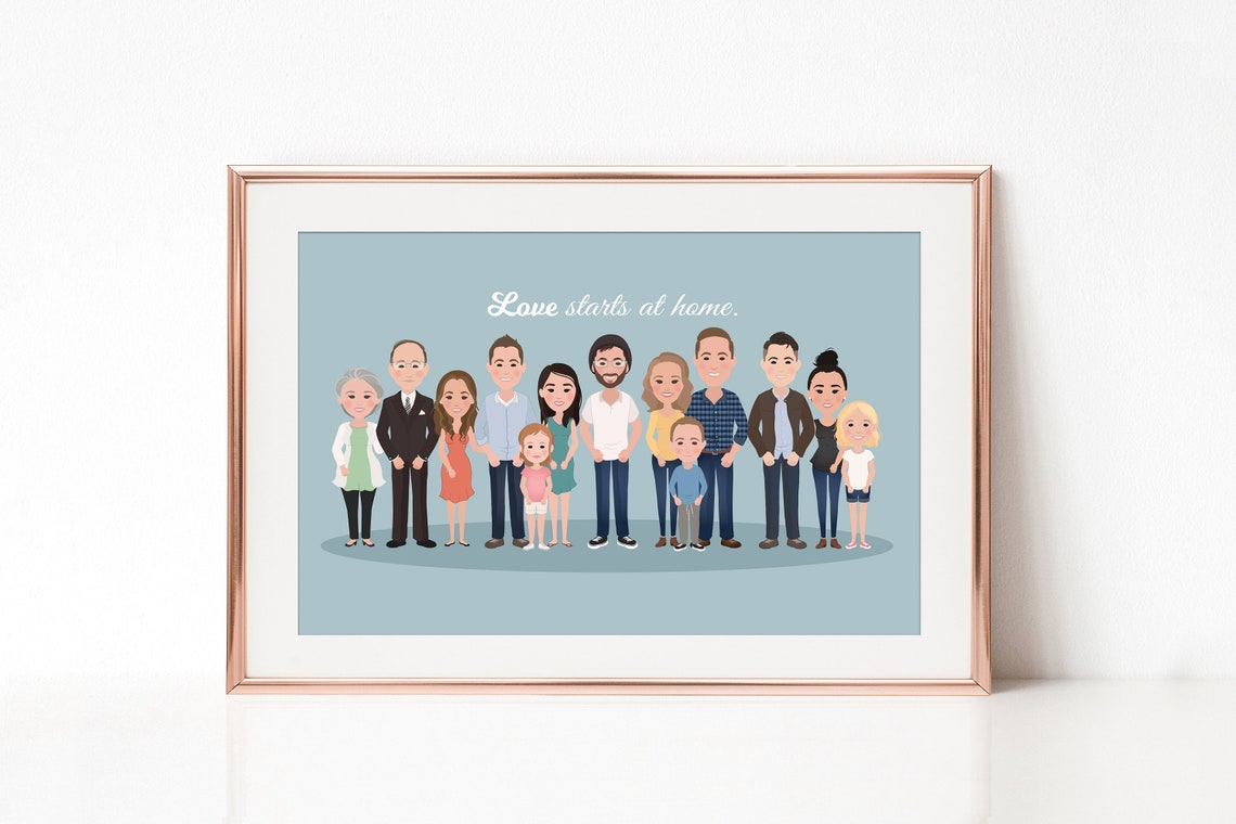 Custom Family Portrait Illustration for Extended Family | Etsy