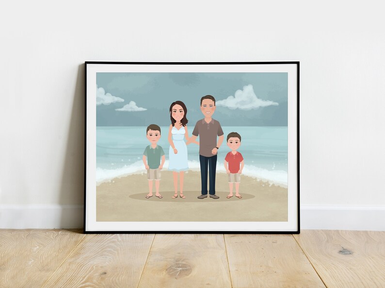 Custom Family Portrait Illustration With Custom Background - Etsy