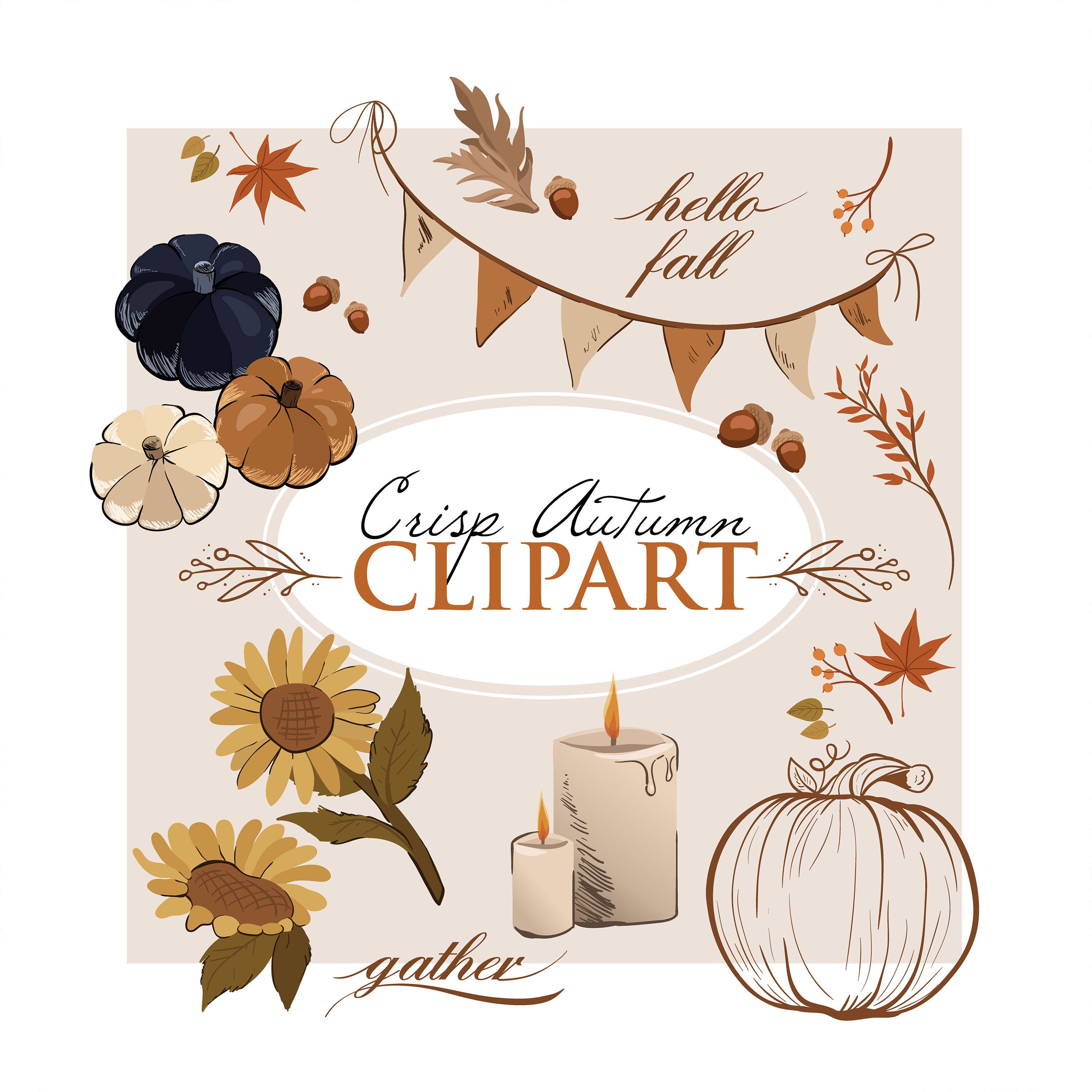 Crisp Autumn Clip Art Fall Home Decor Commercial Use Autumn | Etsy