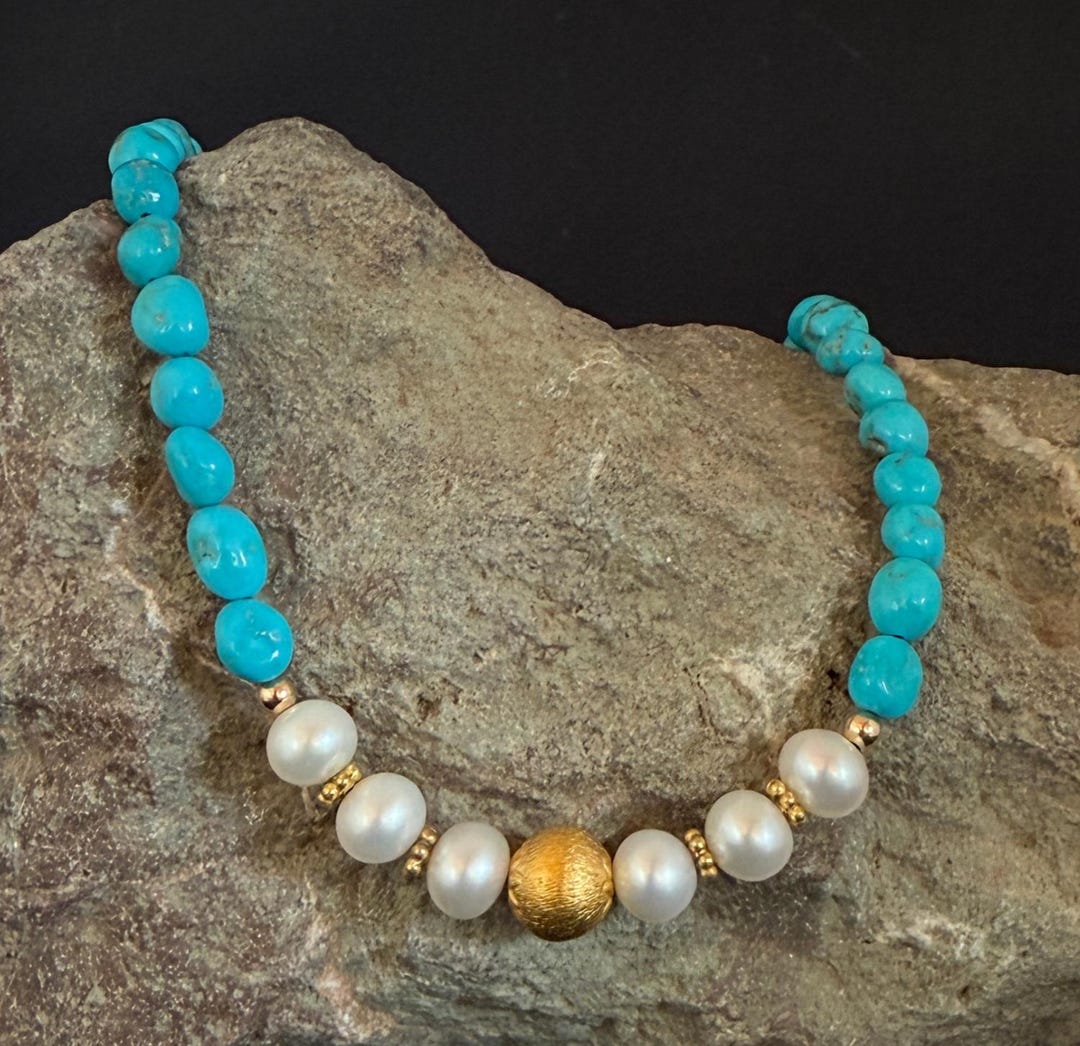Sleeping Beauty Turquoise & Pearls Necklace - Etsy