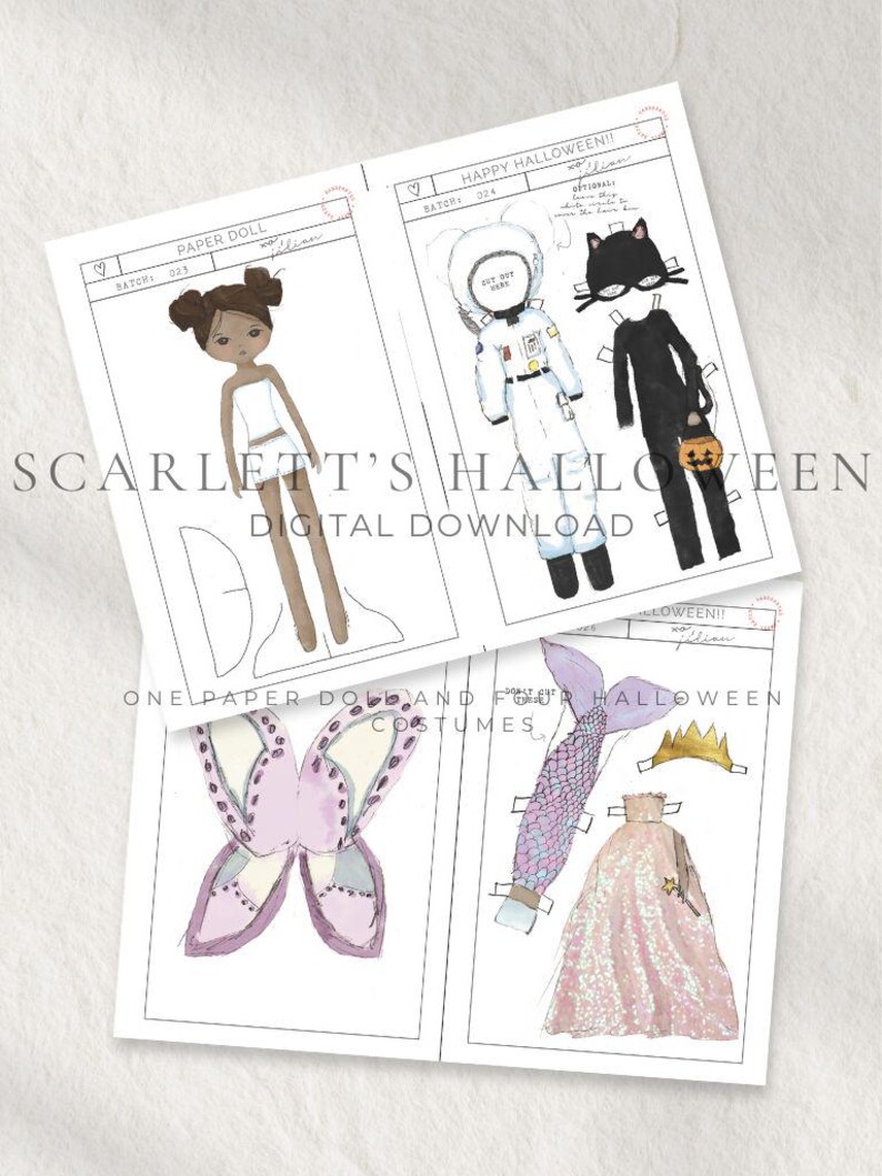 Printable Halloween Paper Doll Set | Hand-drawn Watercolor | Princess ...