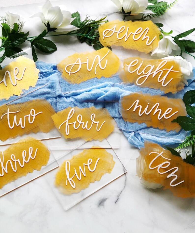 Back Painted Wedding Table Number Acrylic Sign Clear Wedding | Etsy